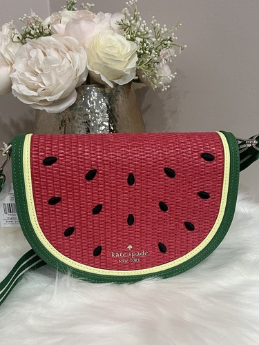 Kate Spade Watermelon 🍉 Leather Straw Wicker Purse Crossbody Bag Summer ...