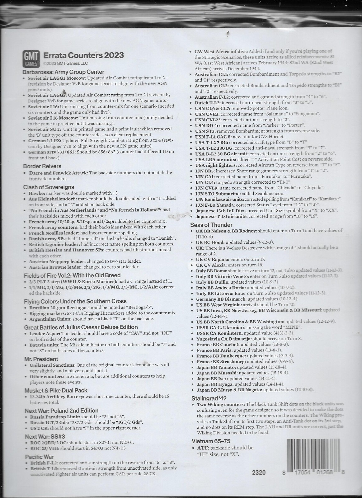 GMT GAMES - 2023 REPLACEMENT COUNTER SHEET for sale online | eBay