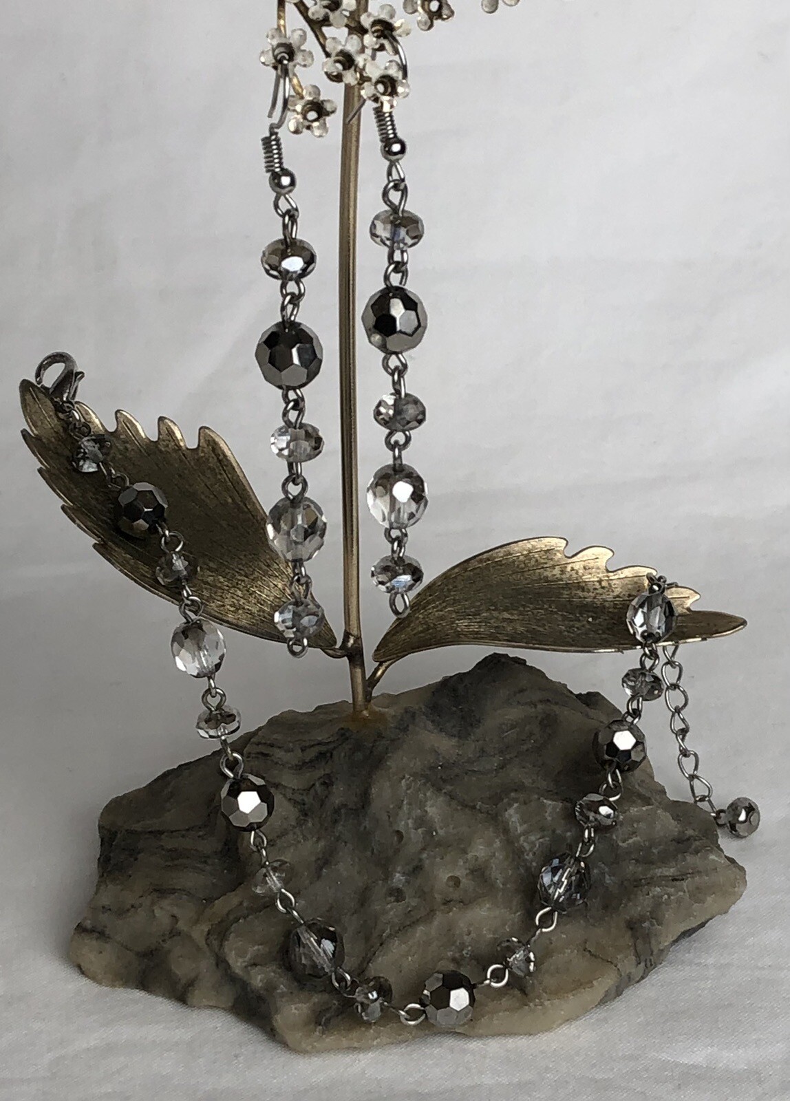 Y2K Modernist Crystal Metal Beads Bracelet & Dangling… - Gem