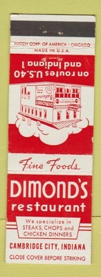 Matchbook Cover - Dimond's Restaurant Cambridge City IN | eBay
