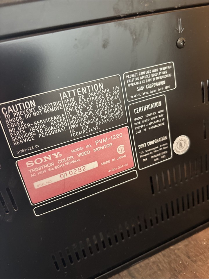 Sony Trinitron PVM-1220 Vintage Gaming 12" Color Video Surveillance CRT ...