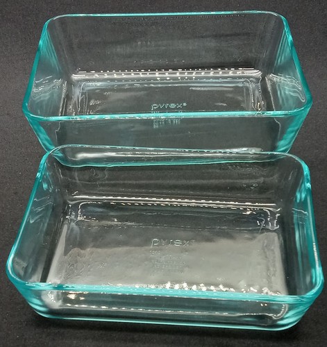 Set Of 2 Pyrex Teal Tinted Glass Baking Dishs 2.75 Qt & 6 Cup 9x7x3 ...