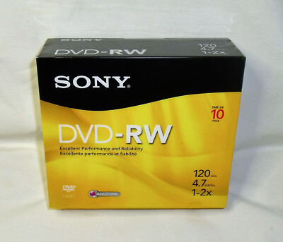 Sony DVD-RW Disc 10-Pack 10DMW47R2 4.7 GB 120 Min 1-2x Factory Sealed ...
