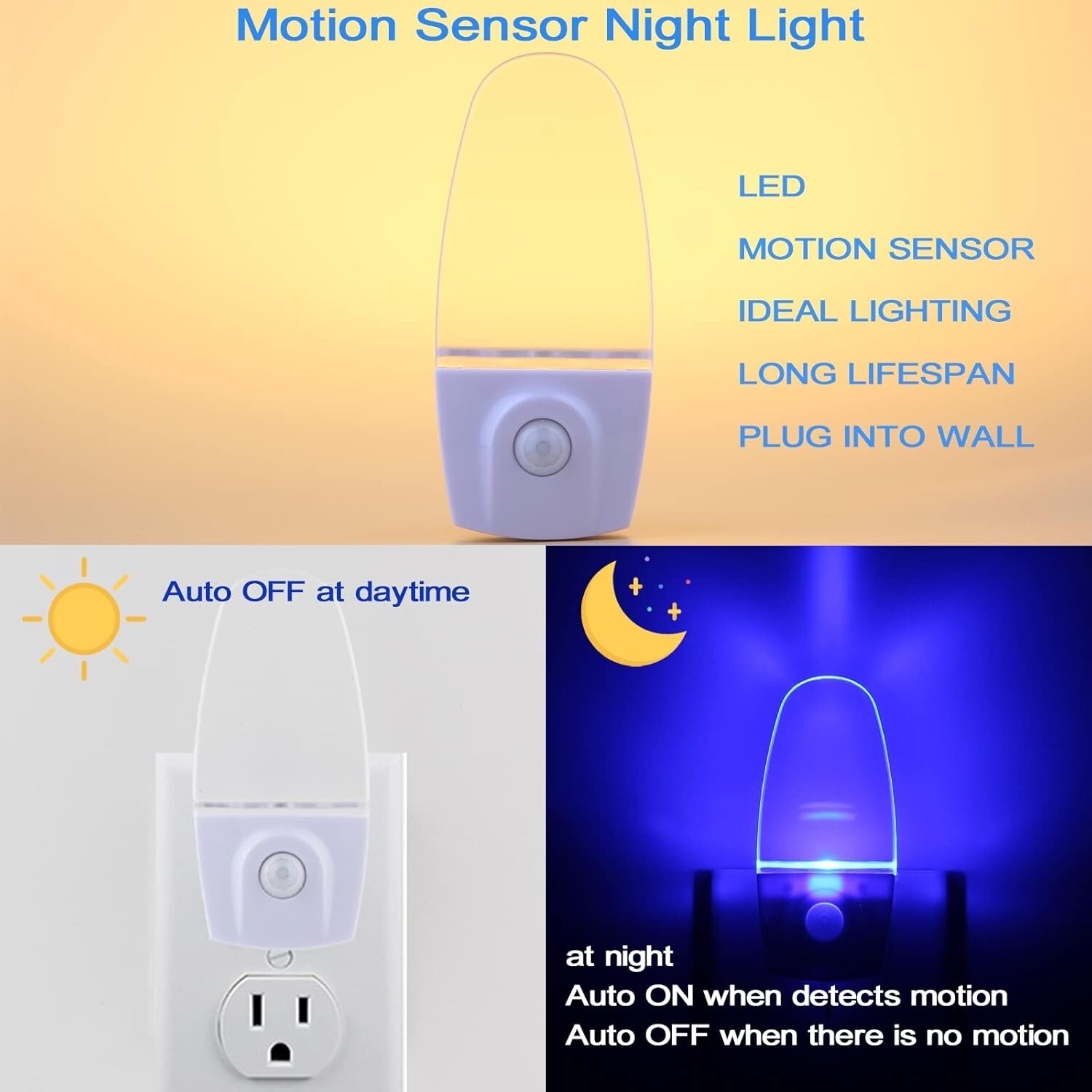 CICINY Motion Sensor Night Light 2 Pack, 0.5W Plug in Motion Activated ...