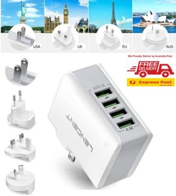 USB Charger Plug, 4-Port Universal Travel Adaptor UK/USA/EU/AUS ...