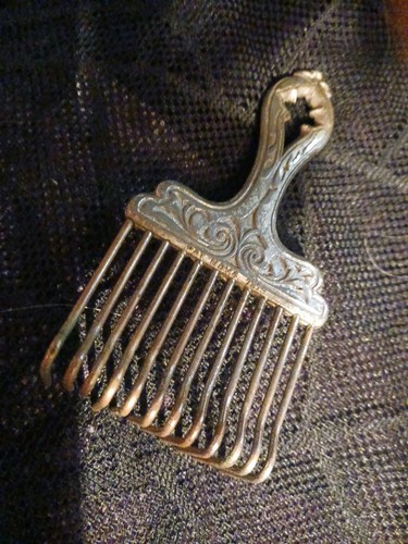 1800's Antique Silver Style Metal Wool Comb. Ornate Details. Good ...