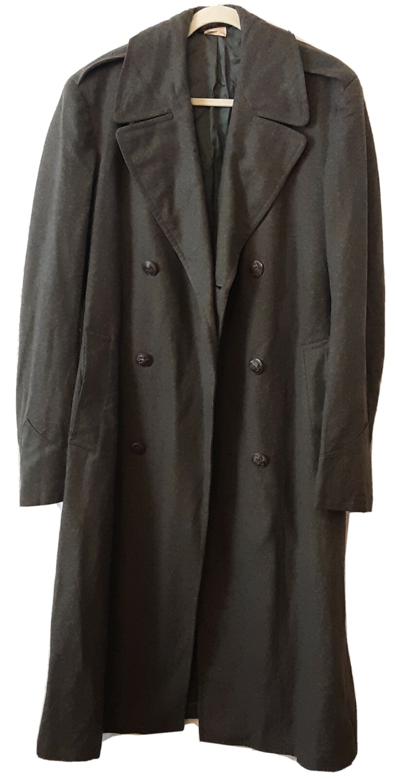 Vintage 1950s US Army Military Wool OD Green Overcoat… - Gem