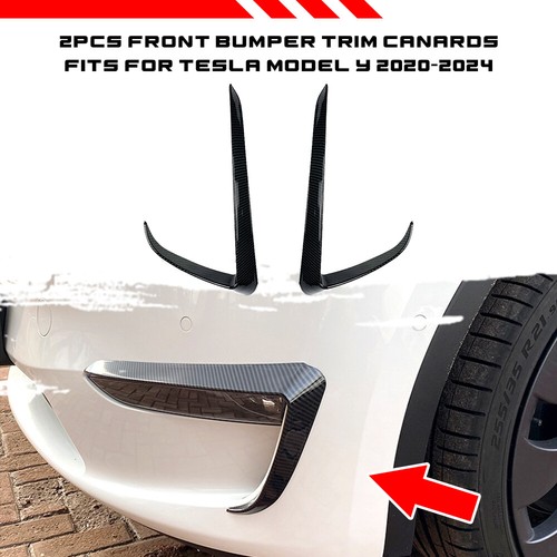 Carbon Look Front Bumper Side C Canards Covers Trims For Tesla Model Y ...