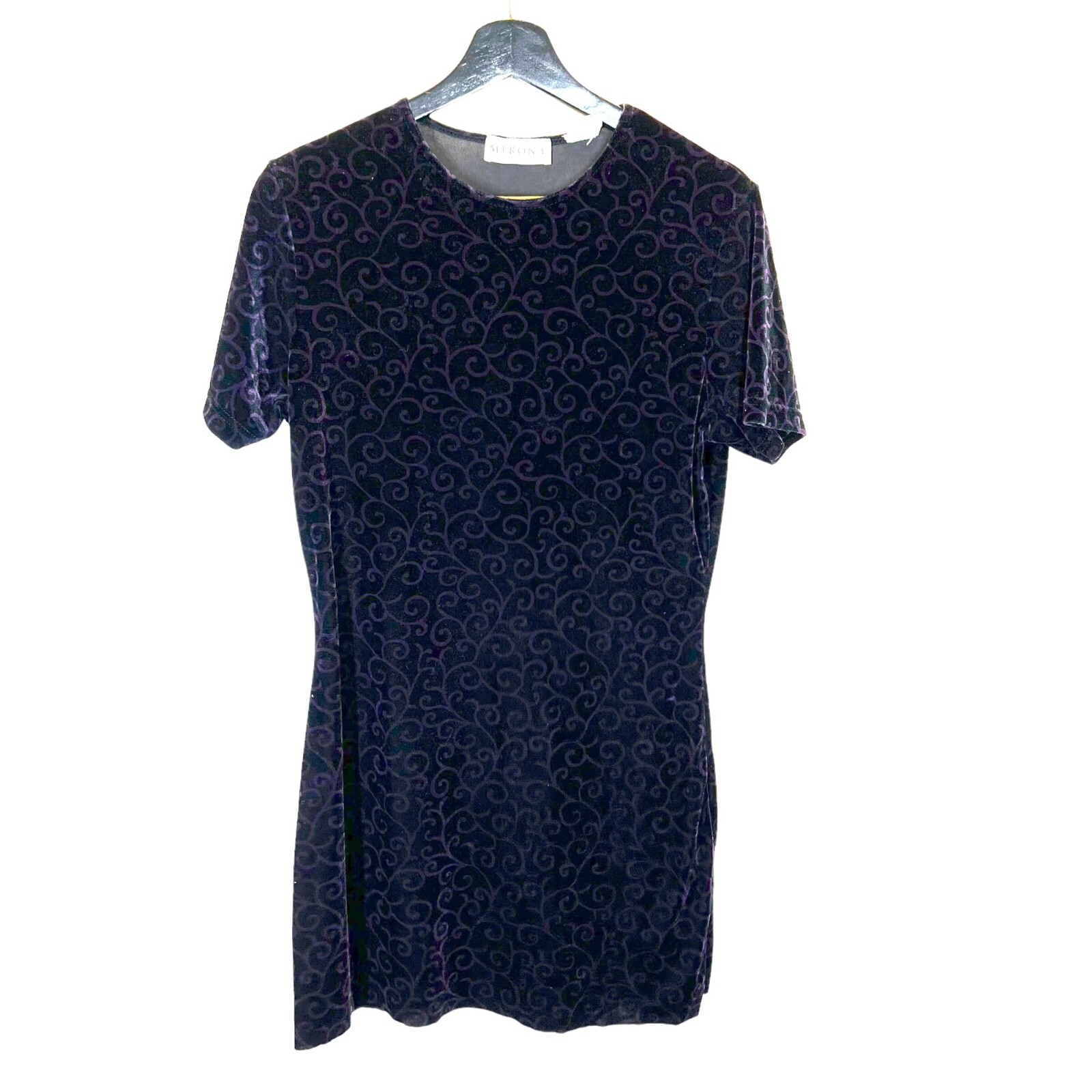 Vintage 90s Purple Swirl Pattern Velvet Short Sleeve … - Gem