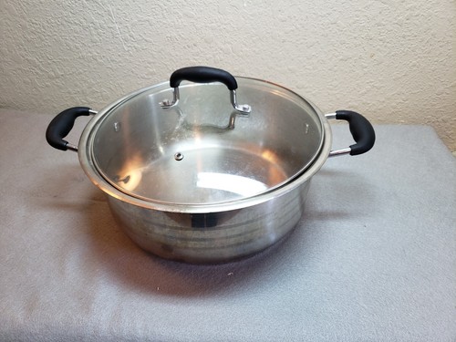 Germany MEGA COOK 8 QT Copper/Stainless Steel Low Pot W/Silicon Handle ...