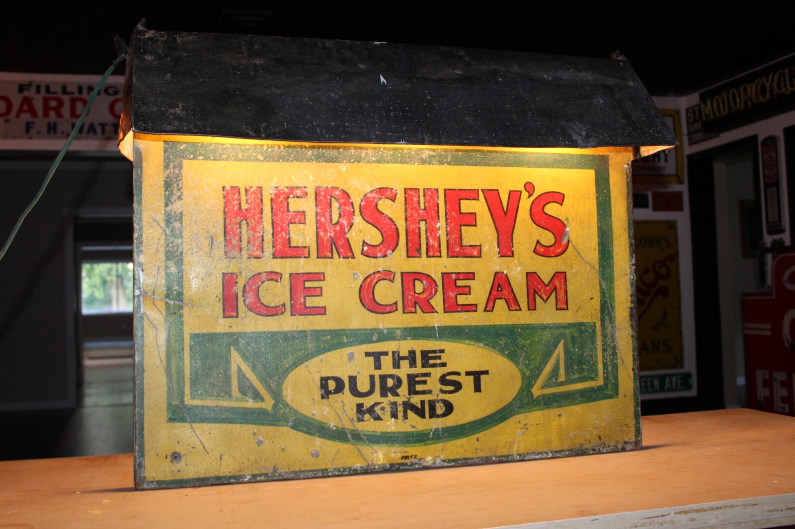 SCARCE CIRCA 1910 HERSHEY'S ICE CREAM 2 SIDED LIGHTED HOOD SIGN HOLY ...