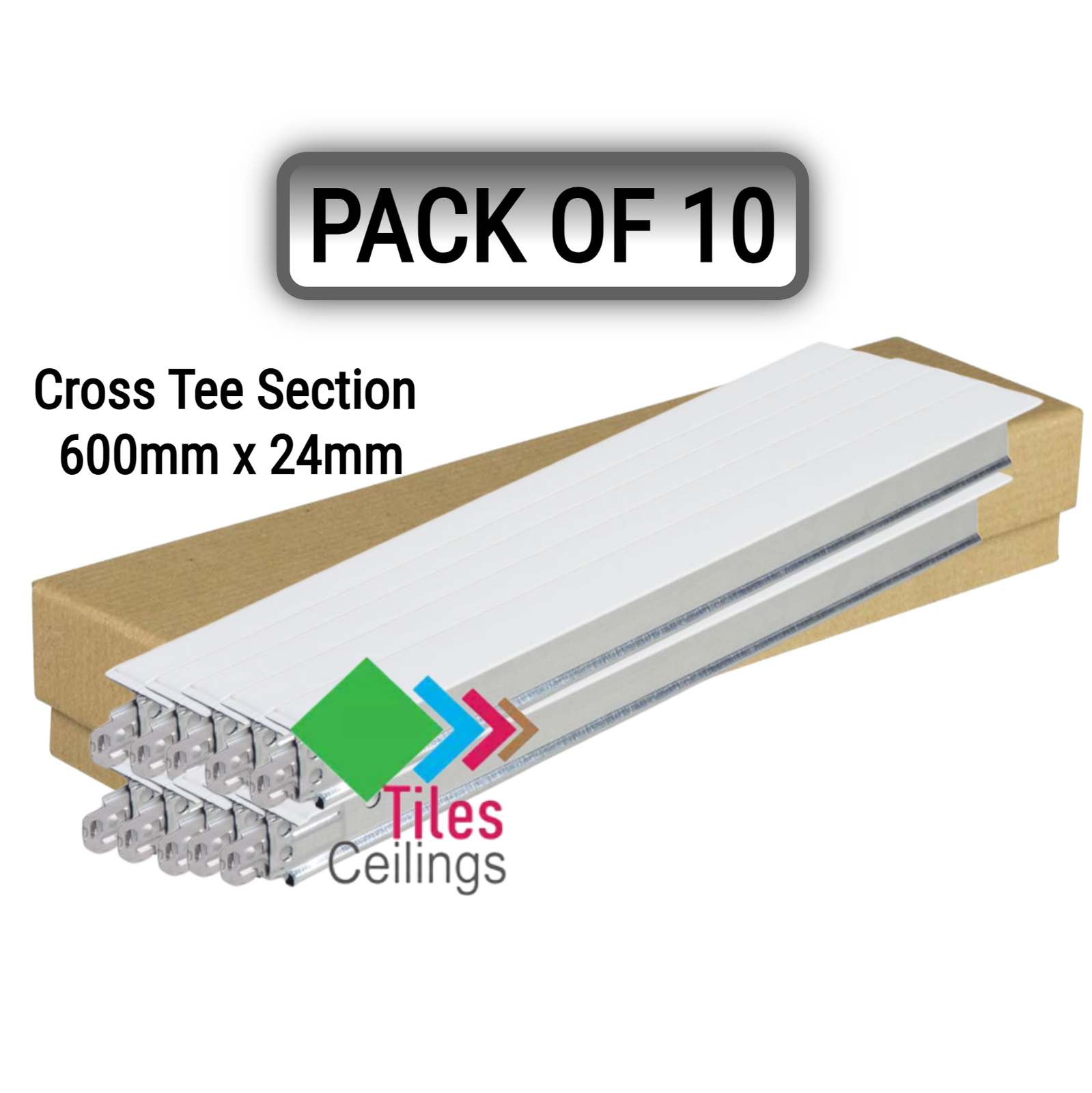 10x White Cross Tee Section, 600mm x 24mm, Suspended Ceiling Grid ...