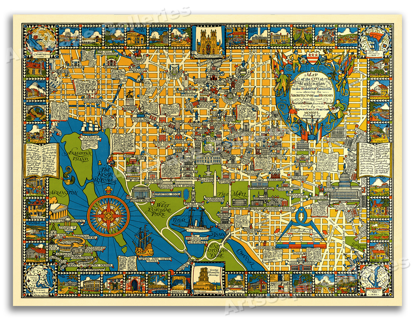 1926 Vintage Architectural and Historic Map of Washington DC - 18x24 | eBay