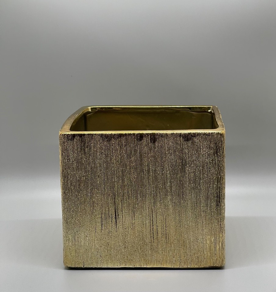 Square Vase, Gold Brushed Box 6.5 Inch Diameter, Decorative Indoor . | eBay