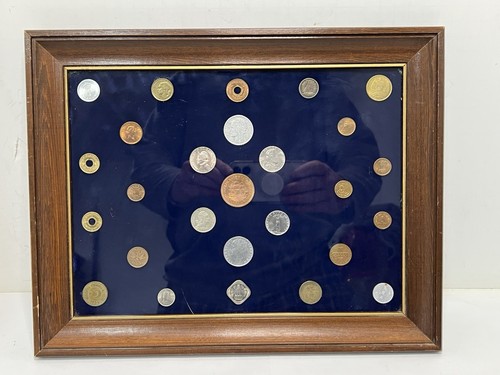 Framed Collection Display Lot of Vintage 1950s 60s Foreign World Coins ...