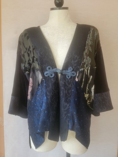 Spencer Alexis Womens Kimono Black Burnout Velvet Floral Jacket Size XL ...