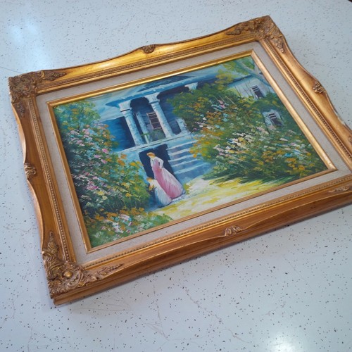 Set Impasto Painting Gilted Gold Frame Impressionist Landscape Female ...
