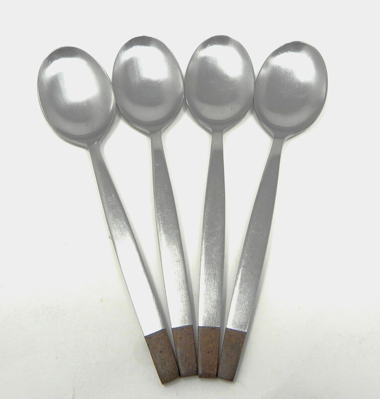 4 SRI STANLEY ROBERTS MCM Largo Stainless Teaspoons with Brown Wood ...