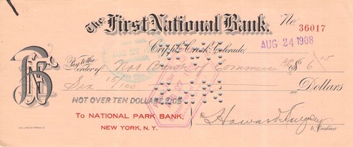 CRIPPLE CREEK COLORADO CHECK BANK DRAFT HOWARD RIDGELY | eBay