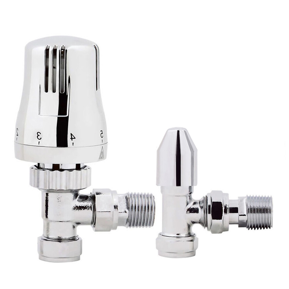 Thermostatic Manual TRV Radiator Valves 1/2" x 15mm Angled Straight Rad ...