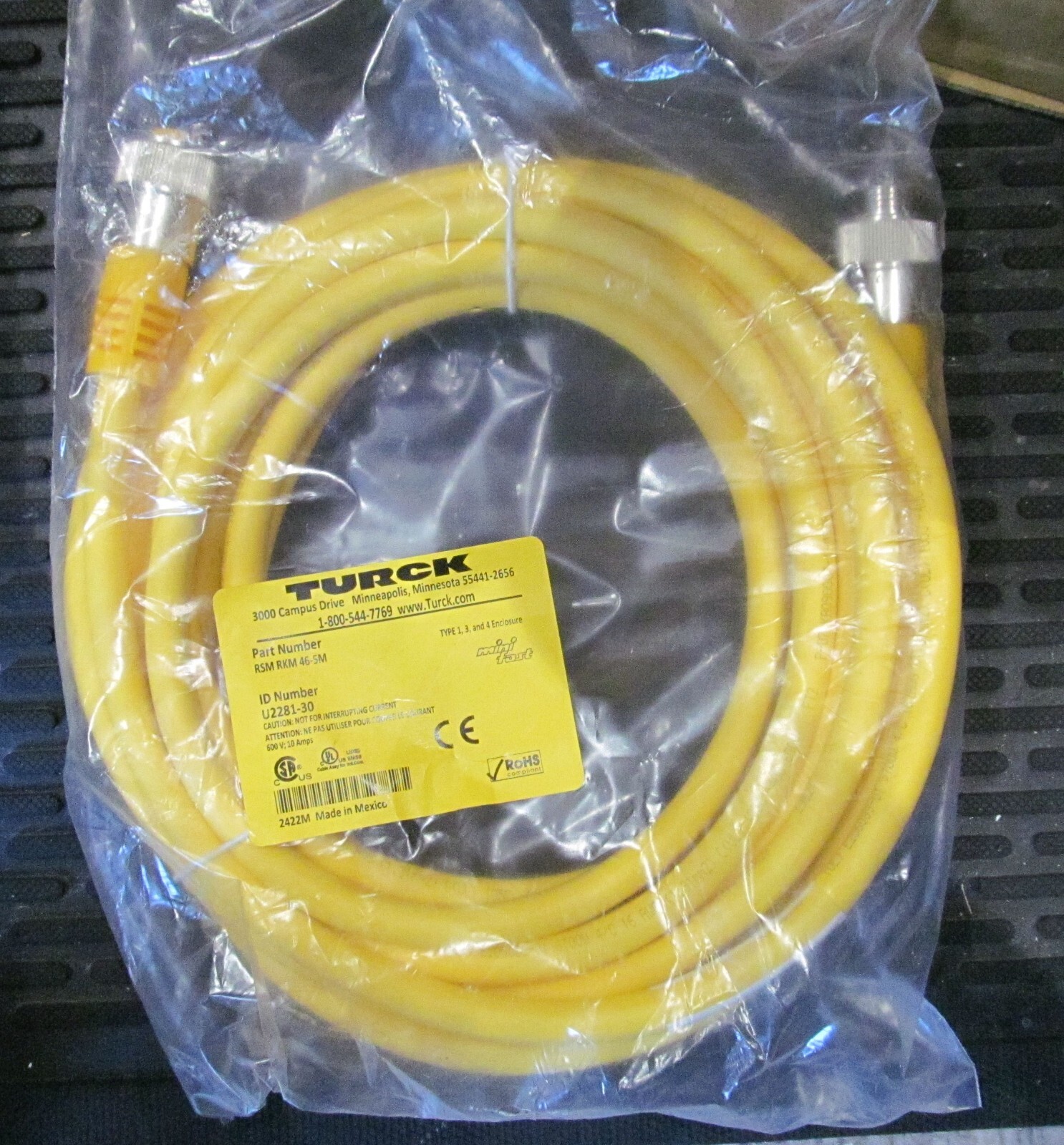 Turck RSM RKM 46-5m CORDSET 4 Pole Male/female Straight 5m for sale ...