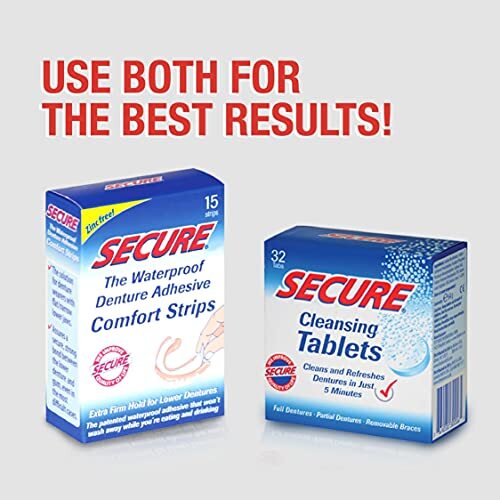 Secure Comfort Strips Waterproof Denture Adhesive - Zinc Free - Extra ...