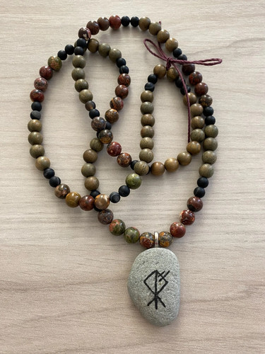 Bind Rune Necklace Beaded Rune Stone Pendant Hand Painted Beach Stone ...