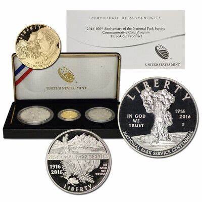 2016 100th Anniversary National Park Service Commemorative 3 Coin Proof
