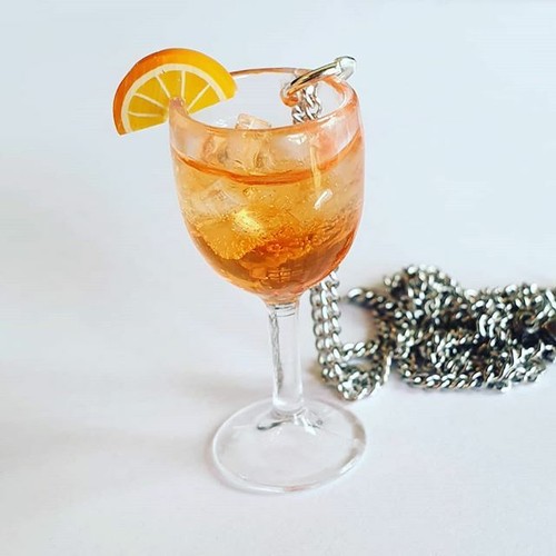 Unique APEROL SPRITZ NECKLACE miniature GLASS drink HANDMADE orange ...