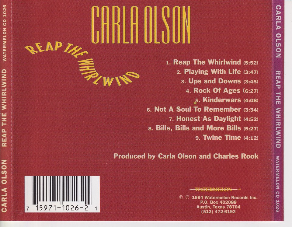 CARLA OLSON Reap The Whirlwind (CD 1994) 9 Songs Blues Rock Album Made ...