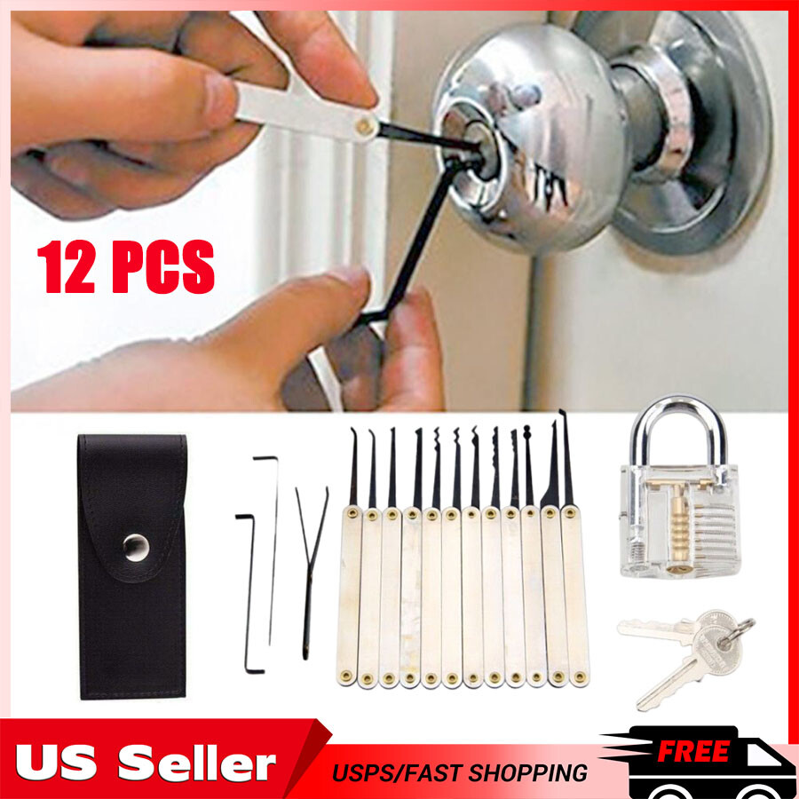 12Pcs Lock Pick Tools Unlocking Set Key Extractor Transparent Practice ...