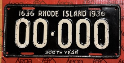LICENSE PLATES SAMPLE Rhode Island 1936, 300 year 00-000 | eBay