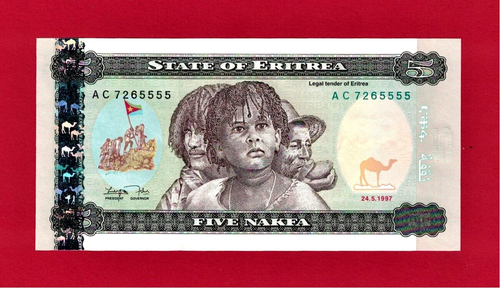 5 NAKFA 1997 ERITREA UNC NOTE (P-2) 'AB' & 'AC' AVAILABLE - Flag ...