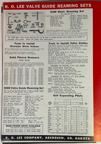 K.O. Lee Co H310 Knock Our Valve Seat Guide Reaming Reamer Set W ...