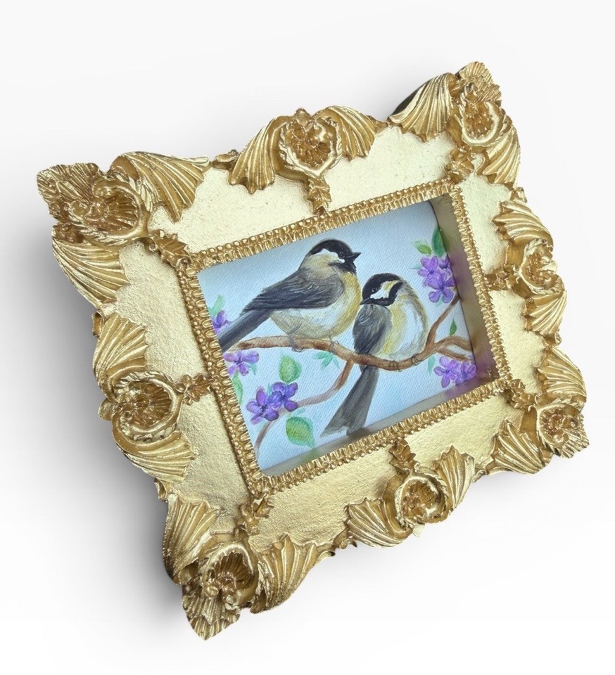 Chickadee birds mini watercolor print of original painting • ornate ...