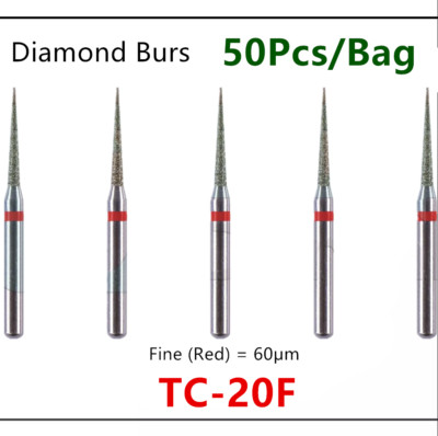50Pcs Dental Diamond Burs FG Needle Taper TC-20F Fine Grit High Speed ...