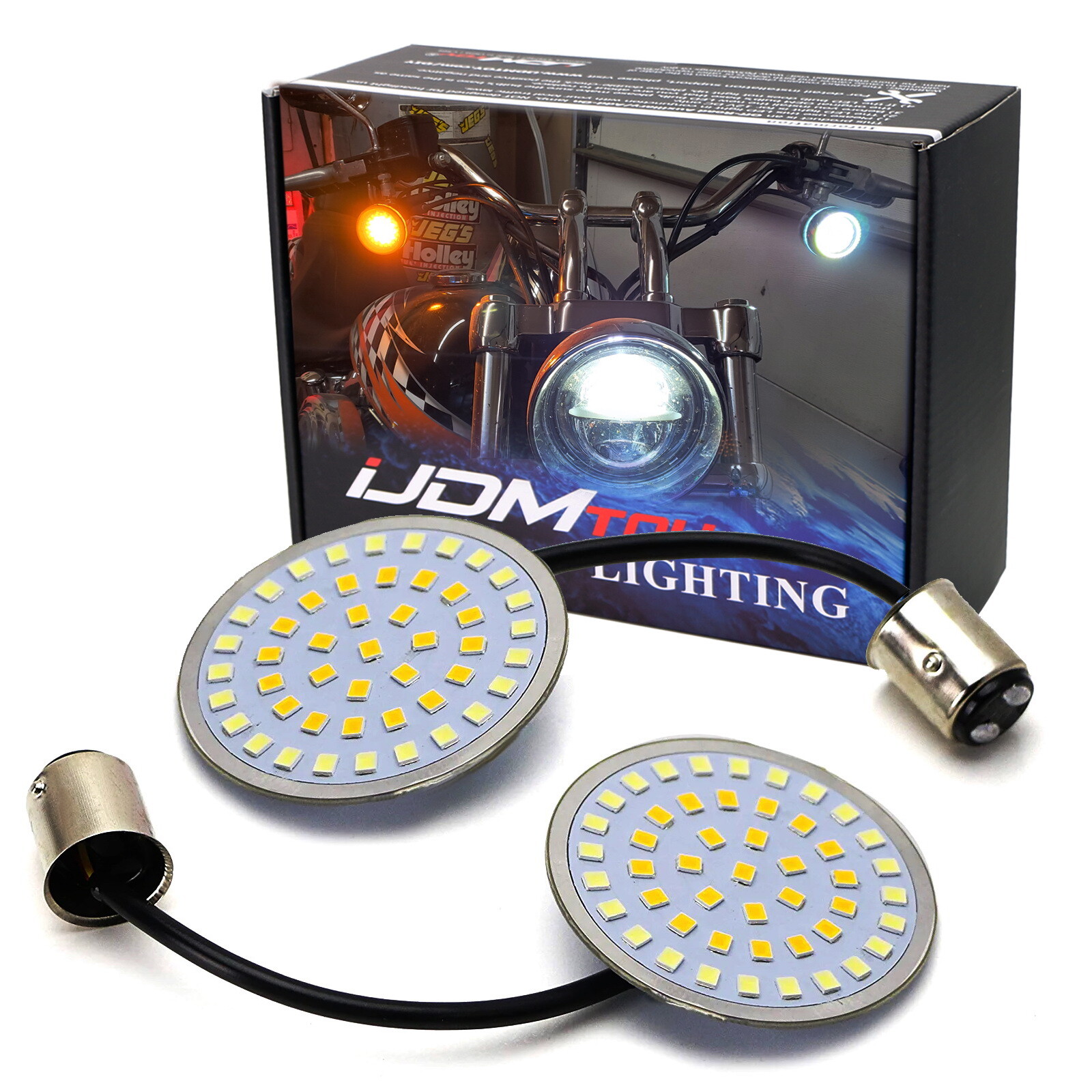 2" White/Amber 1157 Switchback LED Front Turn Signal Lights For Harley ...