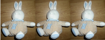 Doudou PELUCHE LOT DE 3 LIEVRE LAPIN RABBIT BOULE BEIGE BLANC BLEU ...