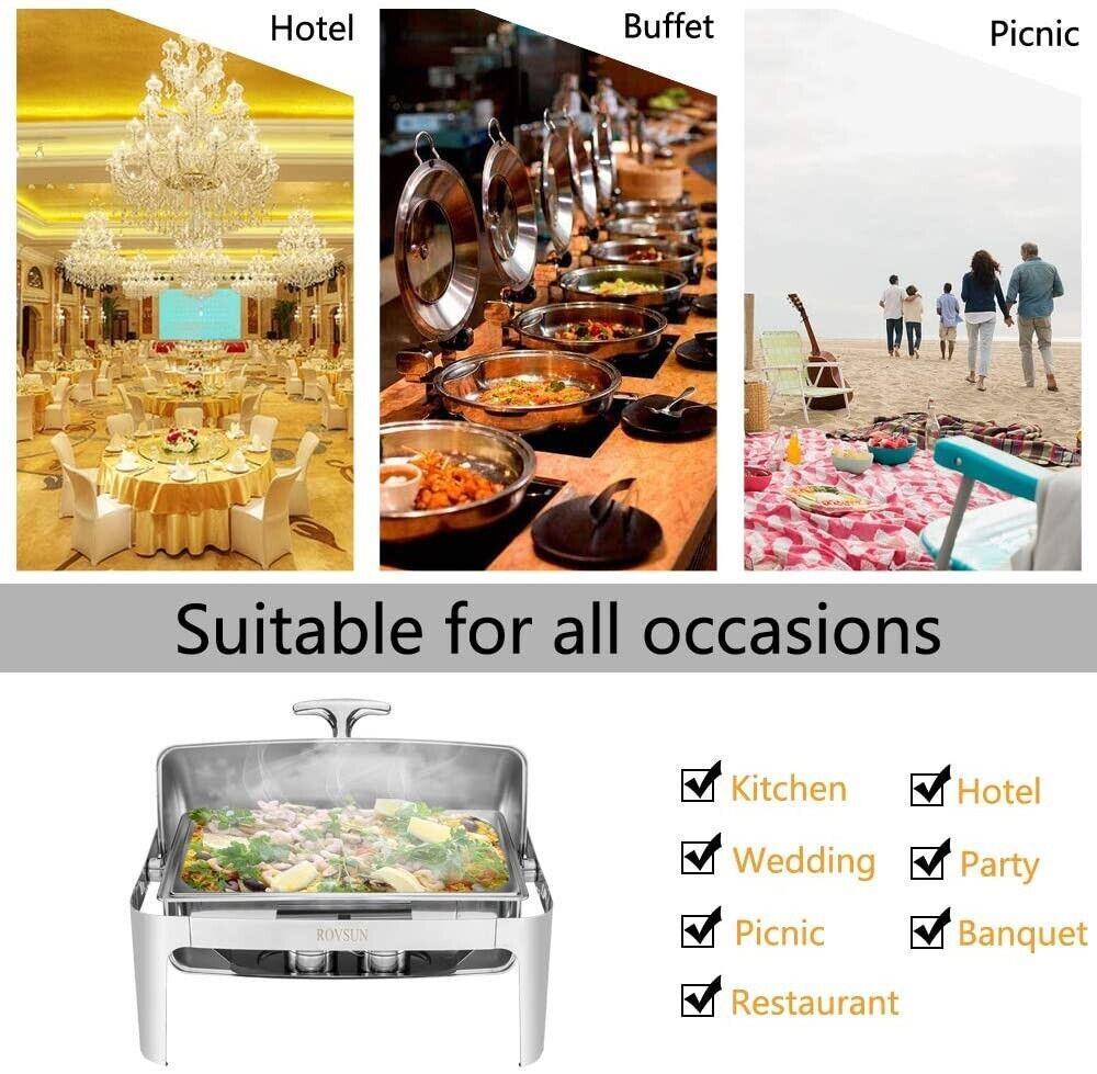 Stainless Steel Chafer Chafing Dish Buffet Set Catering Roll Top Full ...