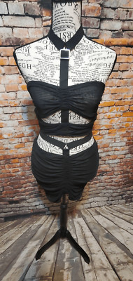 Dolls Kill Club Exx Goth Emo Rave Black Mesh Top and Skirt XS | eBay