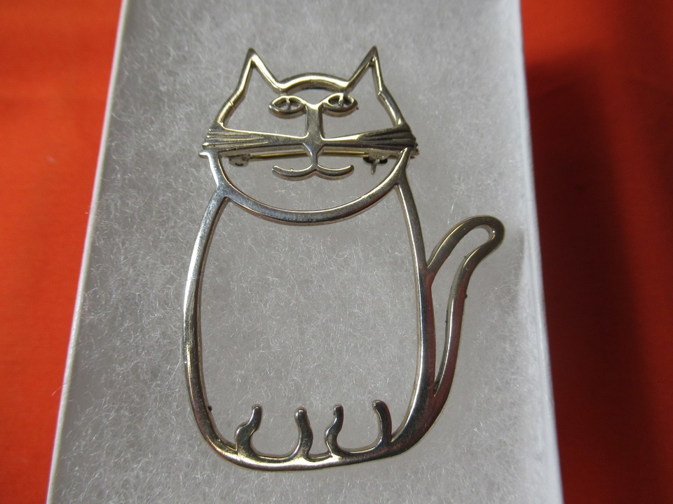 Navajo Sterling Silver Kitty Cat Pin Brooch Belinda Woody Native ...