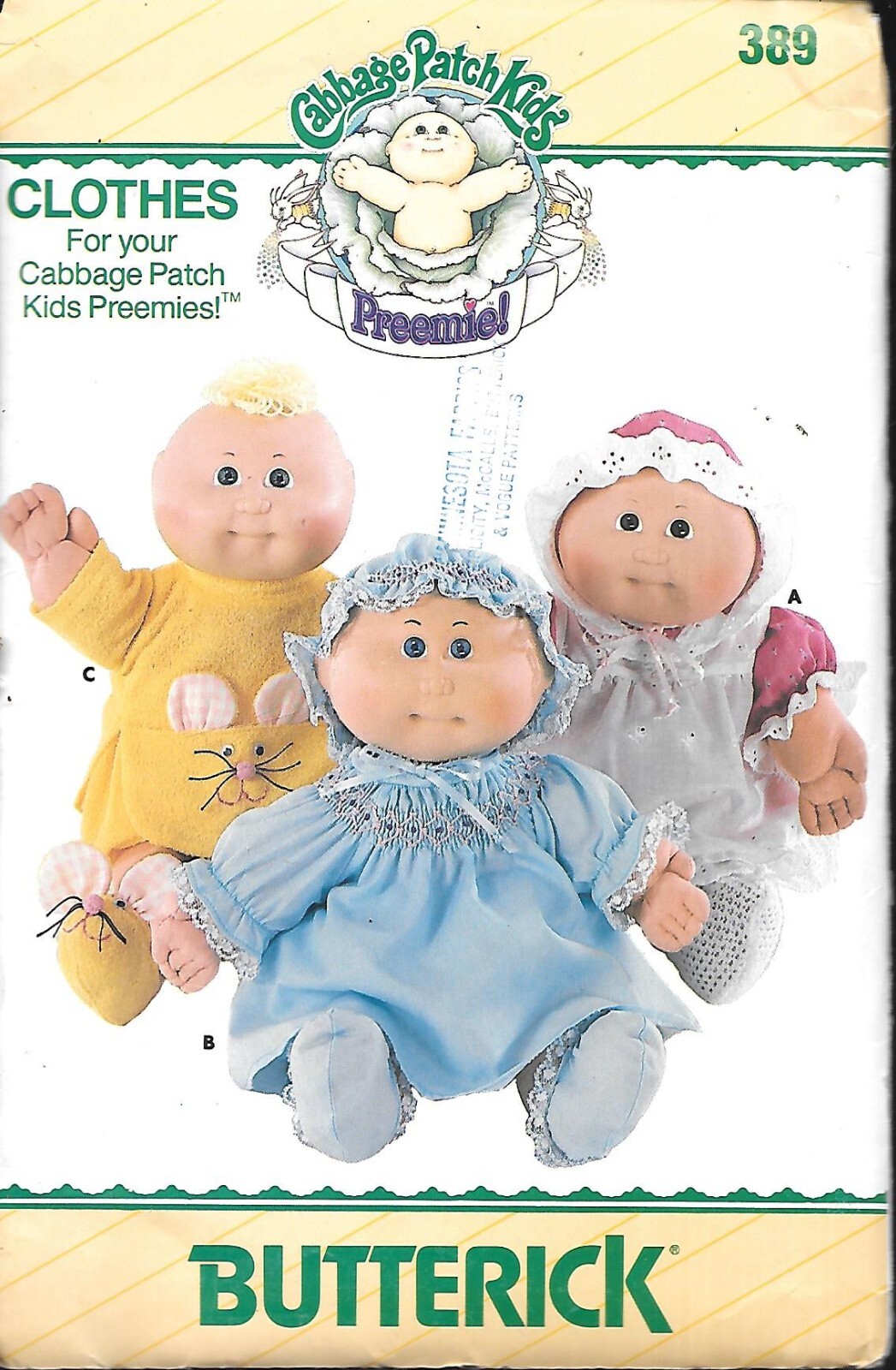 Vintage Butterick #389 Cabbage Patch Kids Doll Clothes - Preemies ...