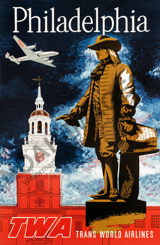 Philadelphia TWA vintage airlines travel promotion poster 12x18 | eBay