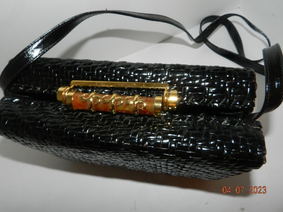 Vintage Rodo Italy Basket Bag Purse Handbag black Unique bakelite clasp ...