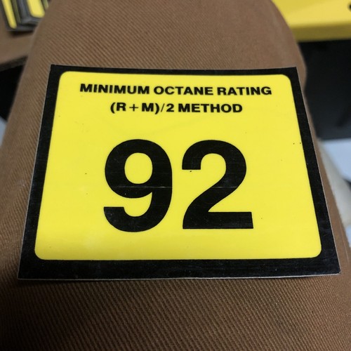 NEW 92 MINIMUM OCTANE RATING SIGN DISPLAY DECAL | eBay
