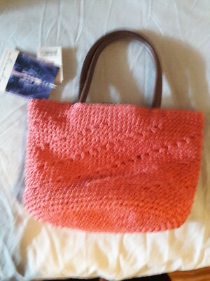 Strada Small Handbag Purse Pink Knitted Cord 10" x 7" Double Handle ...