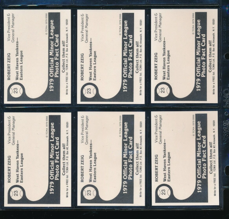Lot (6) 1979 TCMA #0066 Robert Zeig West Haven Yankees Player Lot (HG43 ...