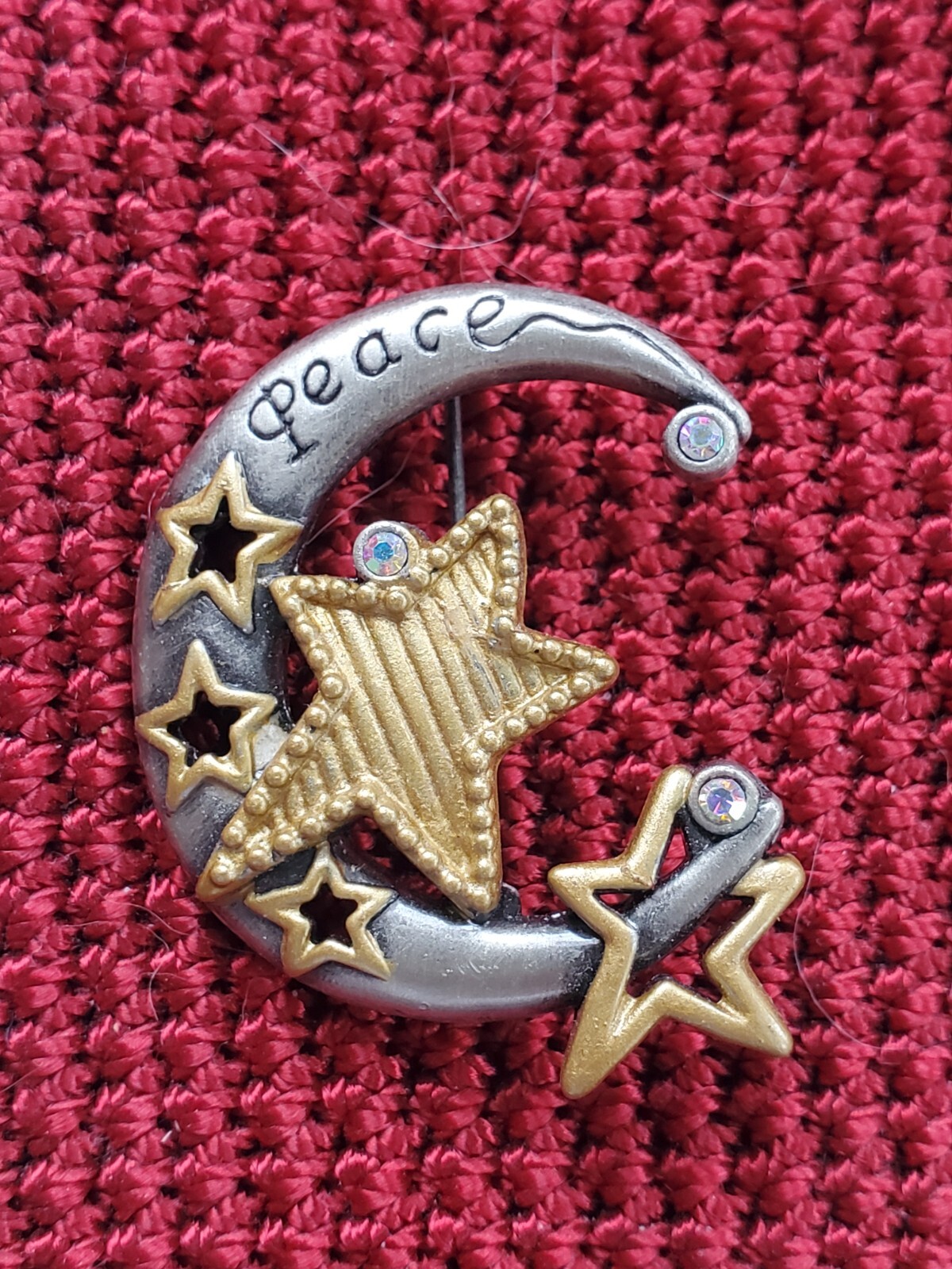 Patricia Darling Dash Brooch Pin Peace Crescent Moon Star DD 1.5" x 1. ...