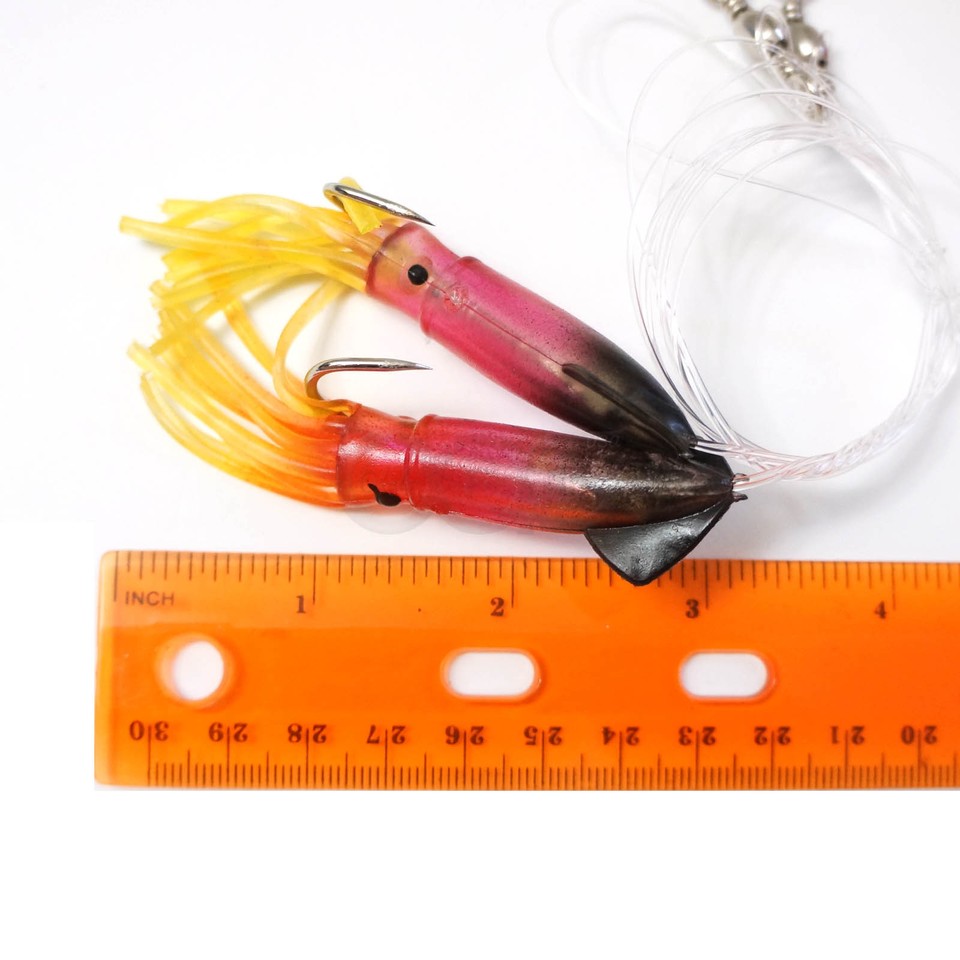 5pks 3" Rock Cod Twin bulb Squid Rockfish Rig Fishing Octopus Lure ...