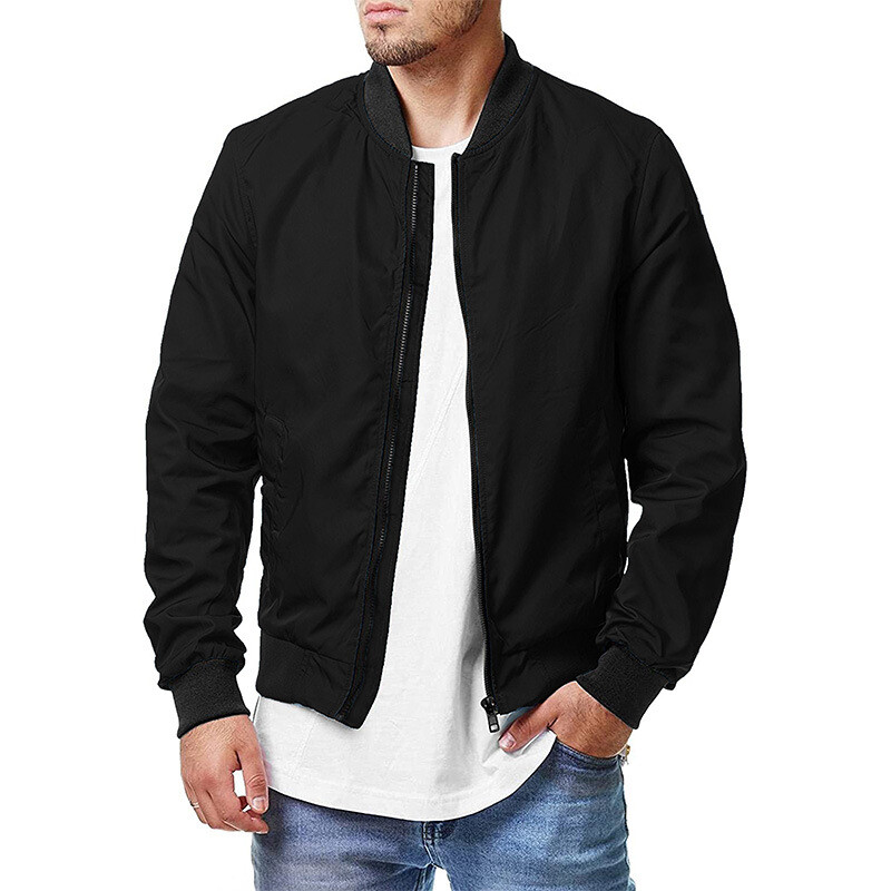 - Men Baseball With Pockets Jacket Regular Fit Crew Neck Fall Bomber ...